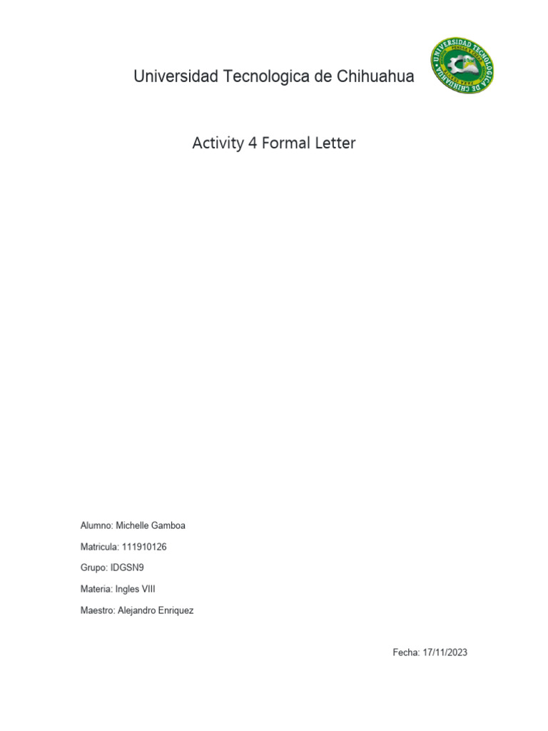Activity 4 Formal Letter | PDF