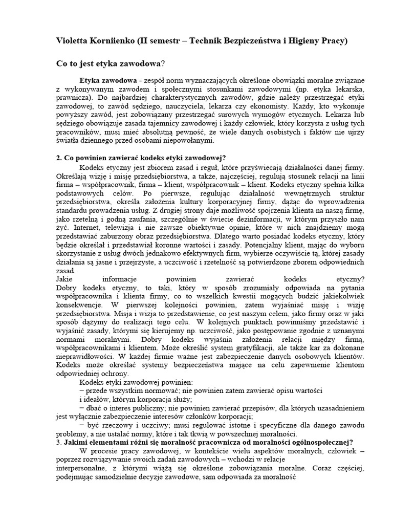 Etyka Zawodowa 2 Sem | PDF