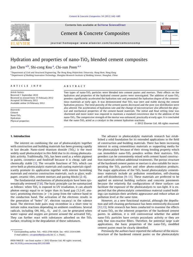 2.1. - Hydration and Properties of nano-TiO2 Blended Cement Composites ...
