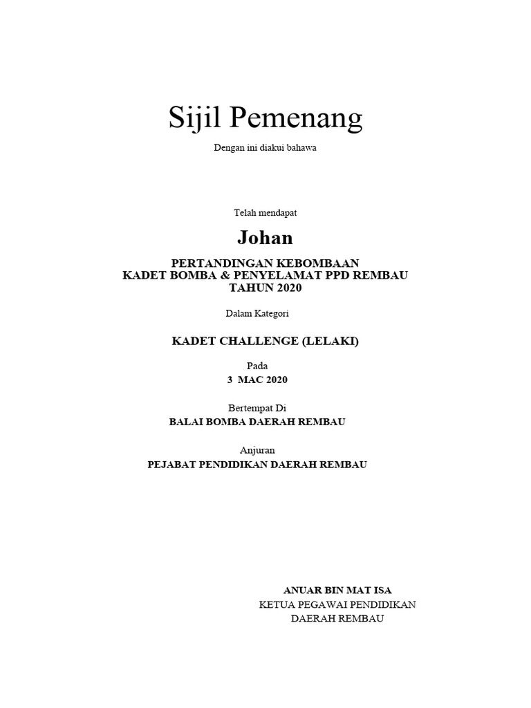 Sijil Pemenang Bomba | PDF