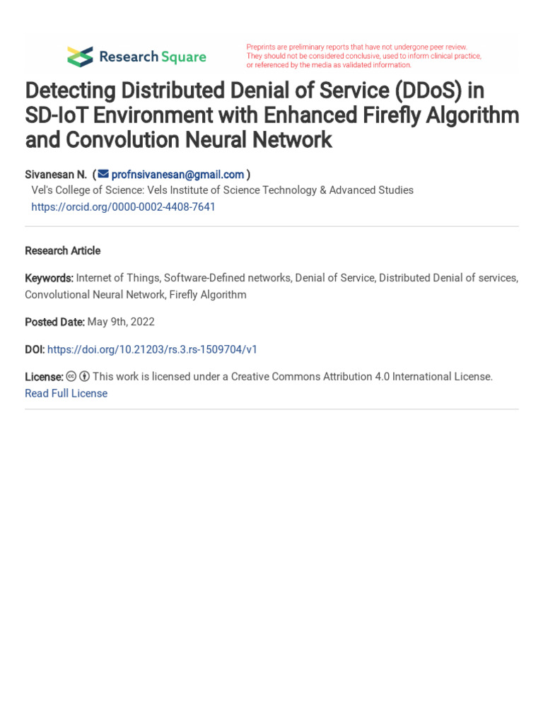 Detecting Distributed Denial Of Service Ddos In Sd Iot Environment With Enhanced Firefly