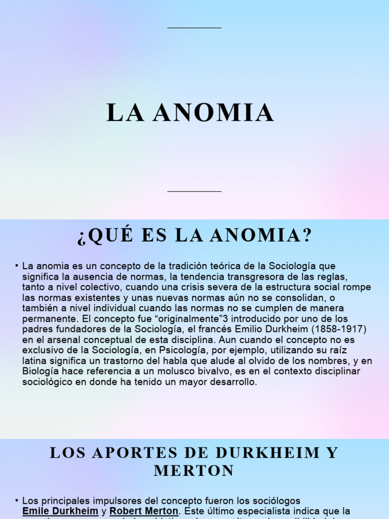 Anomia según Durkheim y Merton | PDF | Emile Durkheim | Sociología