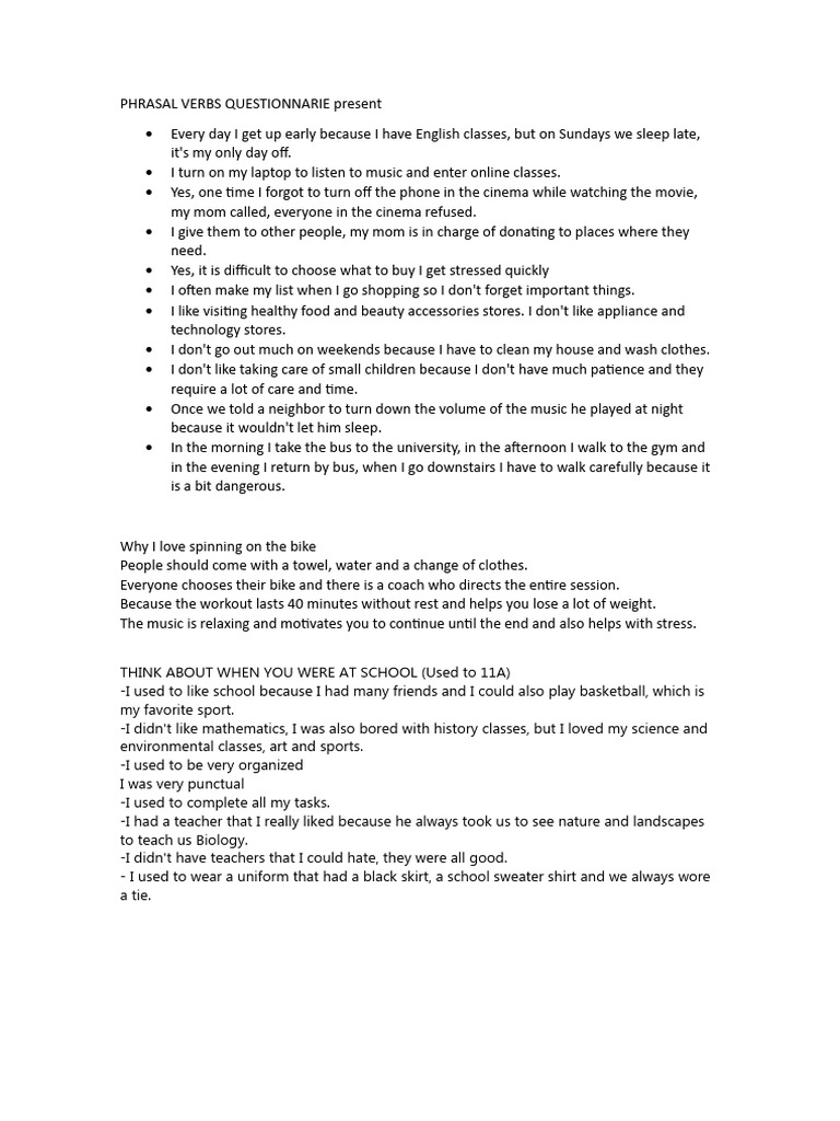 Phrasal Verbs Questionnarie | PDF | Art