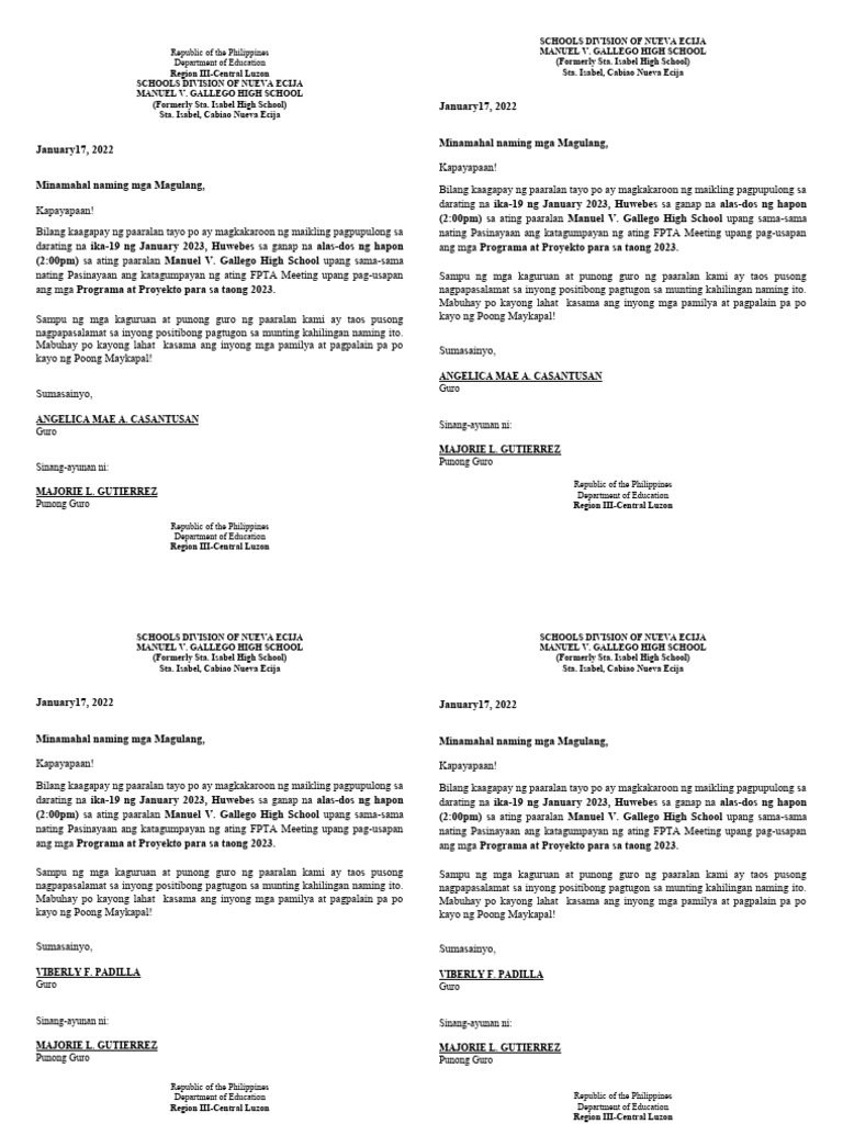 Invitation Letter For Parents | PDF