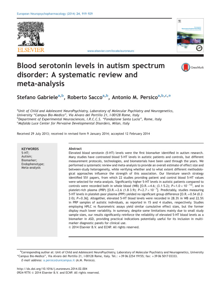 Blood Serotonin Levels in Autism: Meta-Analysis | PDF | Autism Spectrum ...