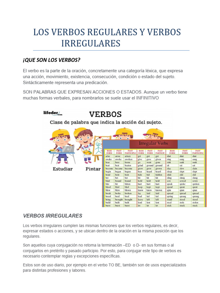Los Verbos Regulares | Descargar gratis PDF | Verbo | Lingüística