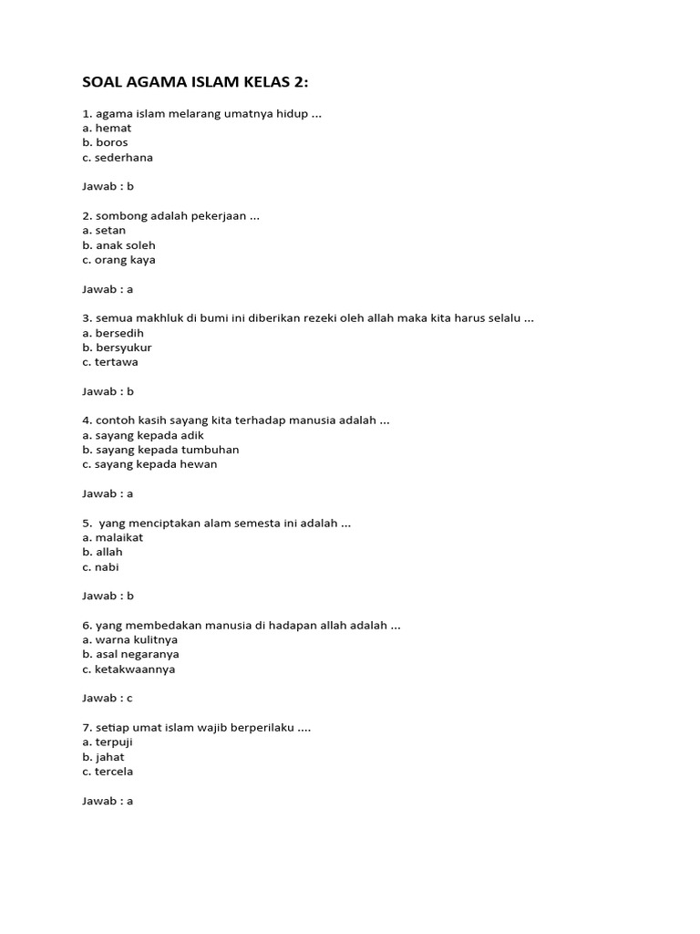 Soal Agama Islam Kelas 2 | PDF | Griya & Taman | Seni