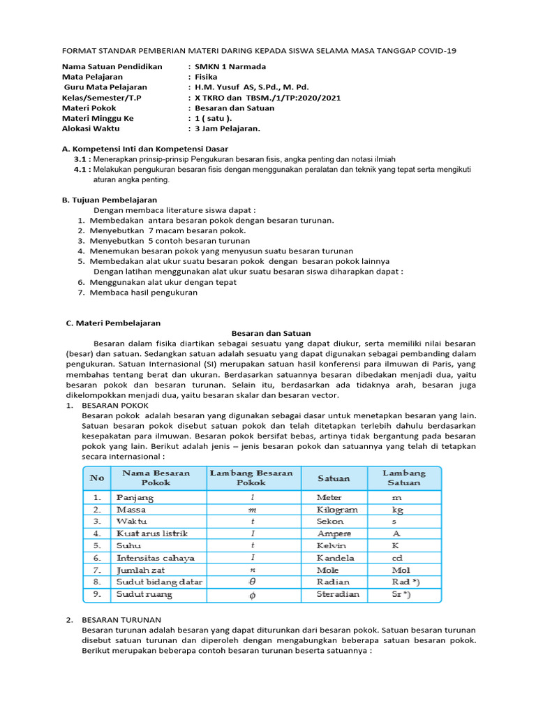 PDR 1. Fisika Kls X TKJ, MM, TKRO, TBSM | PDF