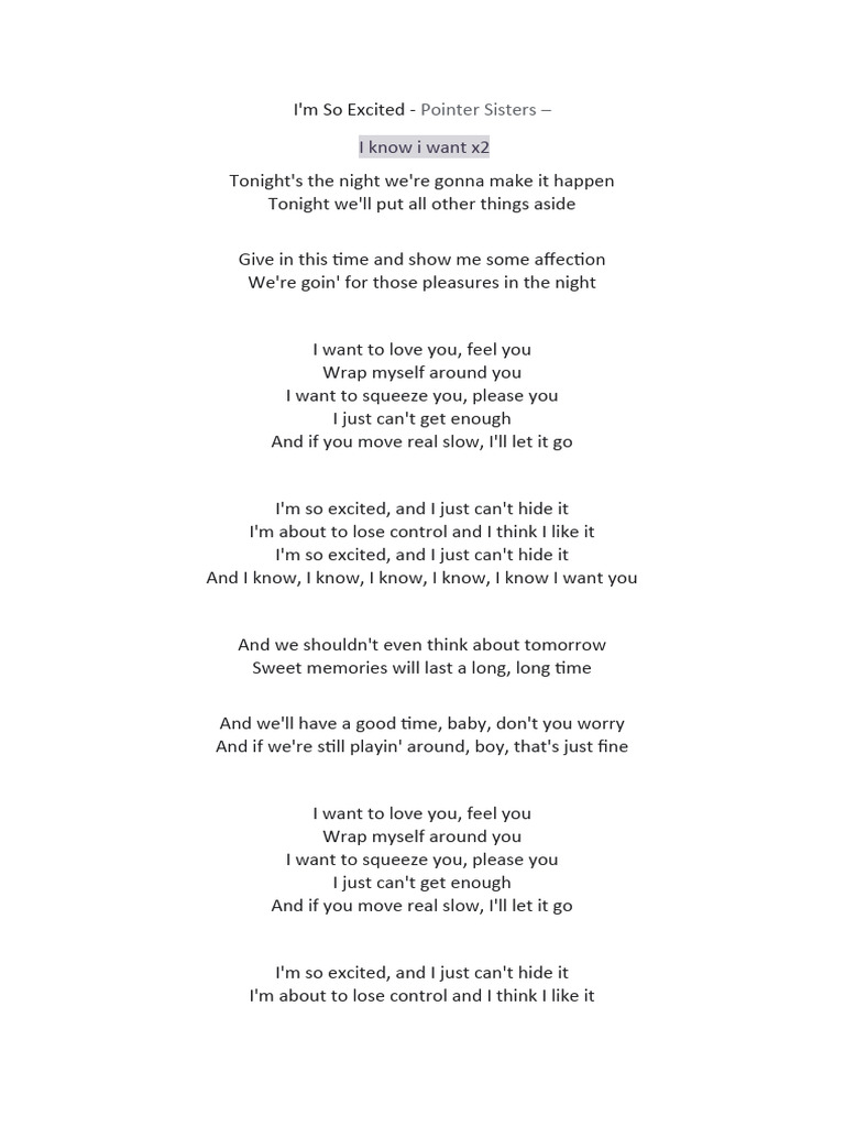 I'm So Excited Lyrics Analysis | PDF | Self-Improvement | Mystery ...