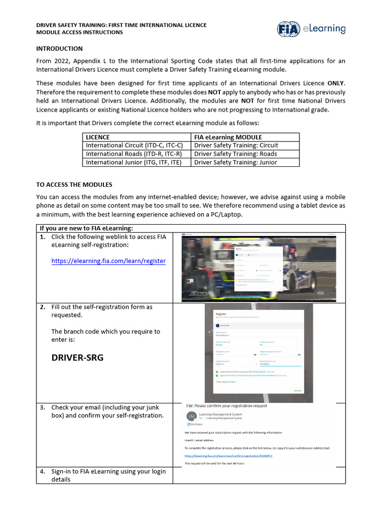 FIA Driver Safety Training ELearning USER INSTRUCTIONS 002 | PDF | Educational Technology ...