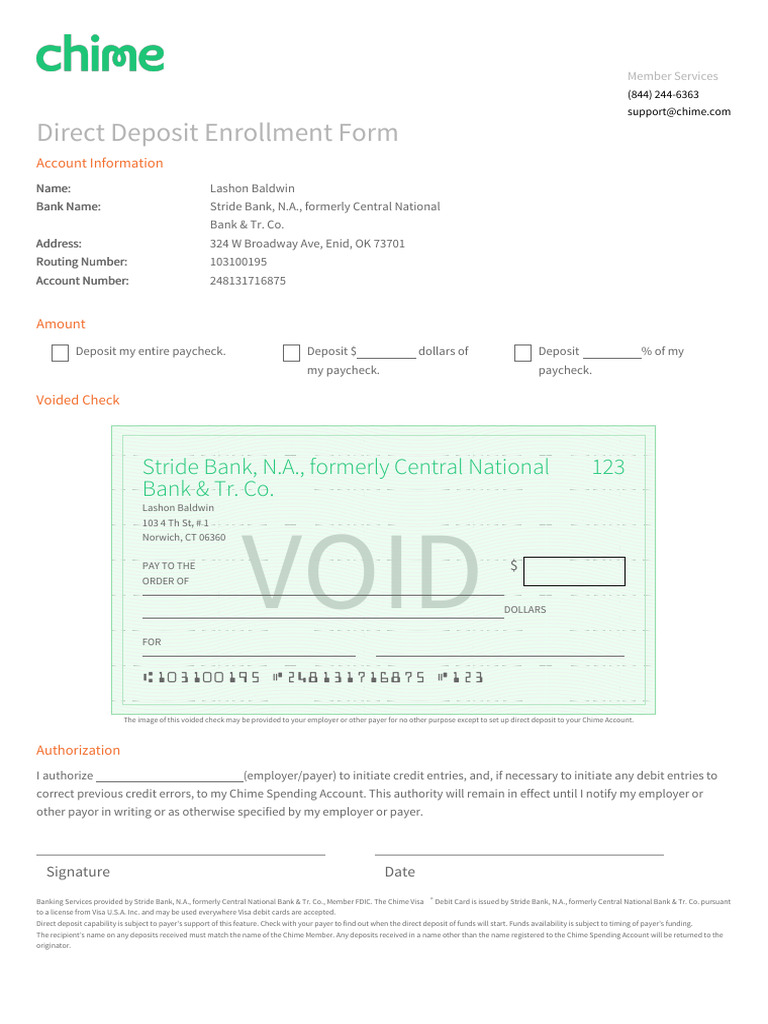 Direct Deposit Info | PDF | Paycheck | Banks