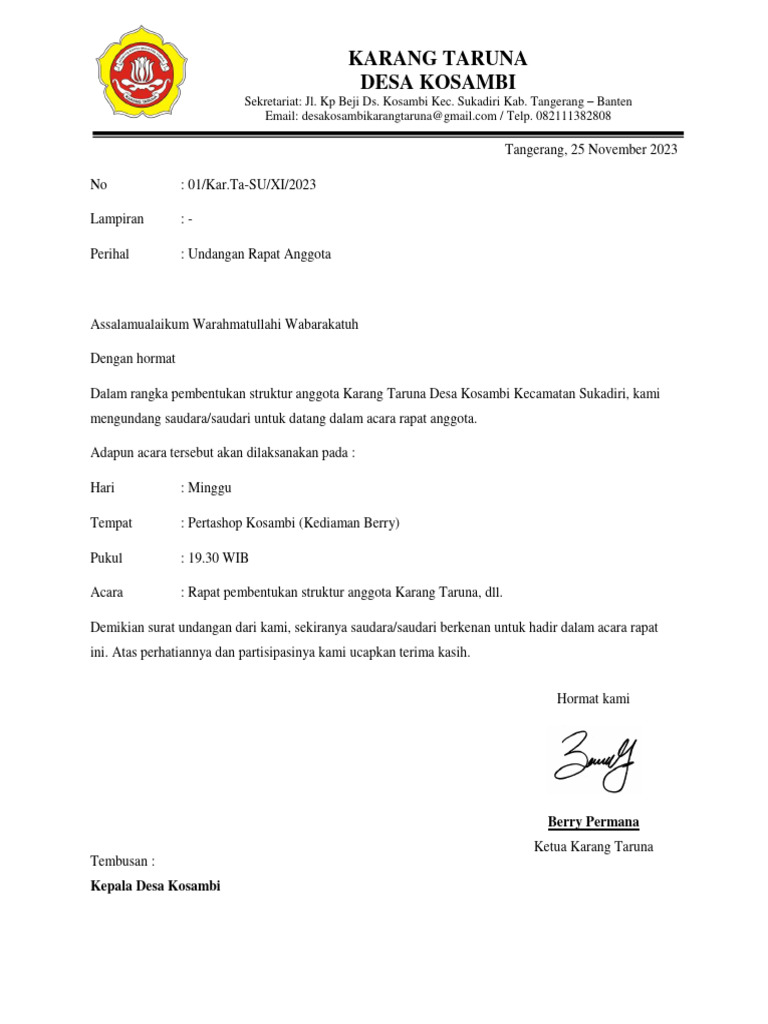 Undangan Rapat Karang Taruna | PDF