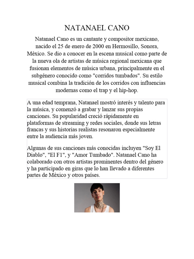 Natanael Cano: Pionero de Corridos Tumbados | PDF