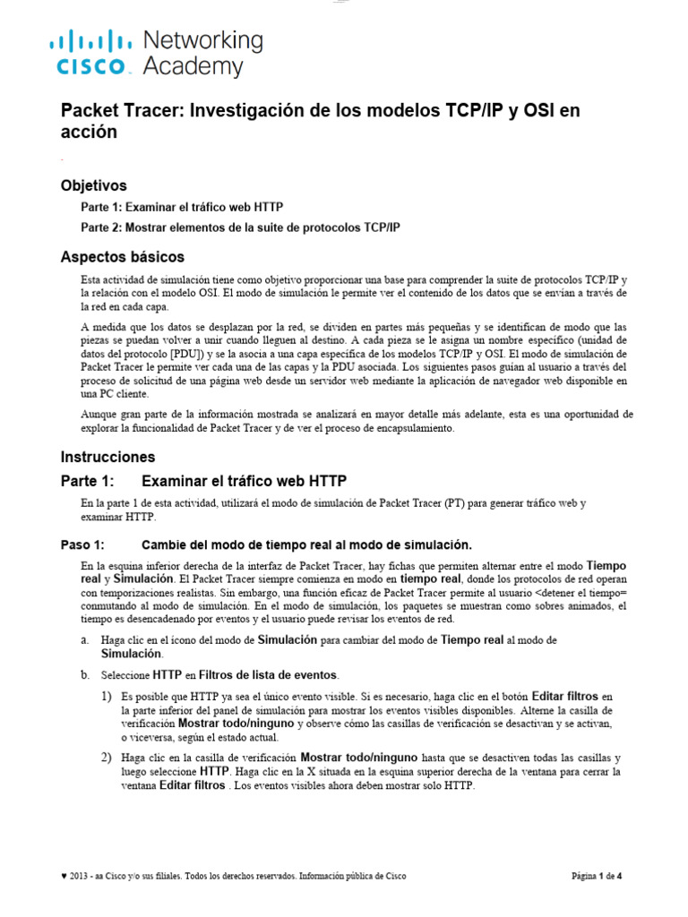 3.5.5 Packet Tracer - Investigación de Los Modelos TCP - IP y OSI en Acción | PDF | Modelo osi ...