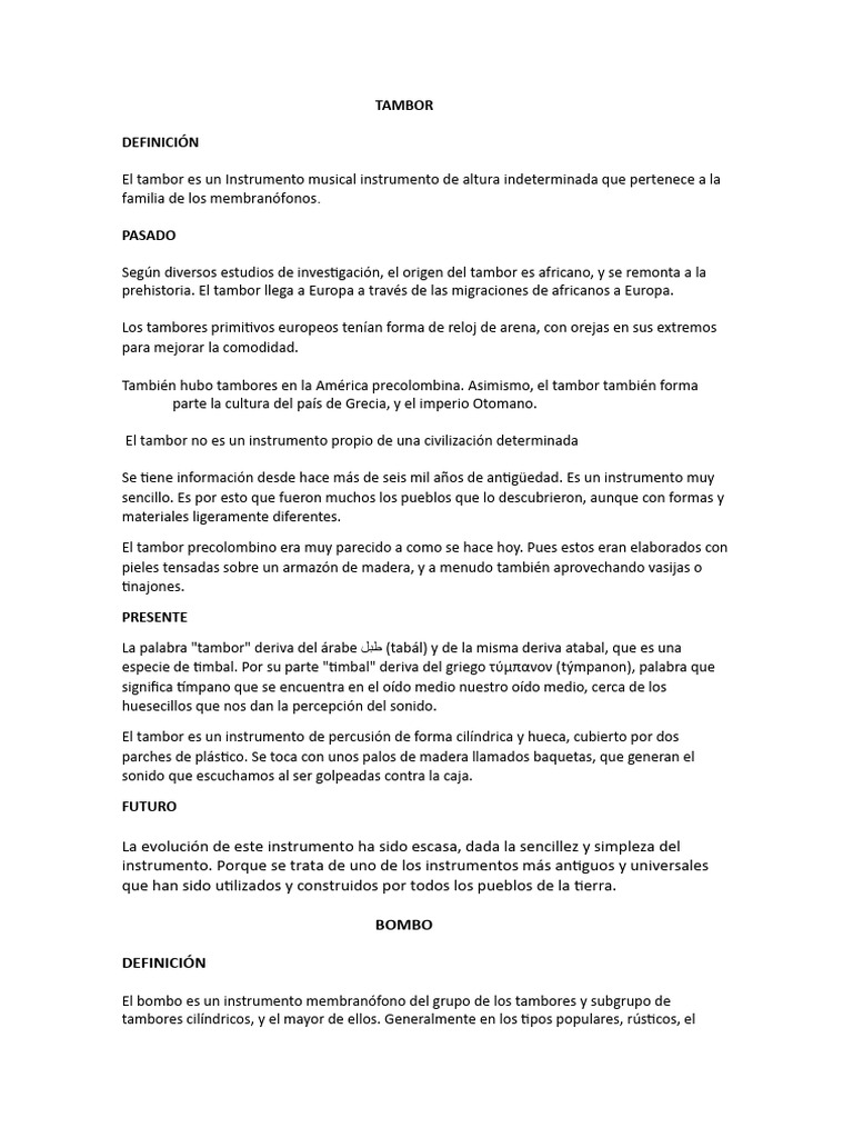 Tambor y Bombo | PDF | Tambor | Instrumentos musicales