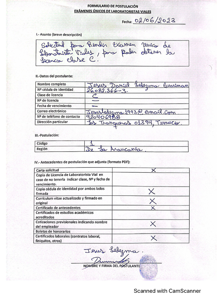 Formulario de Postulacion | PDF