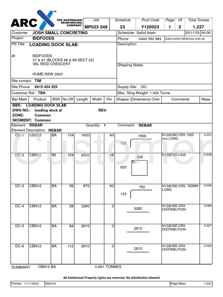 Call - Off - MP023 - 348 - Y12-0023 - Loading Dock Slab | PDF