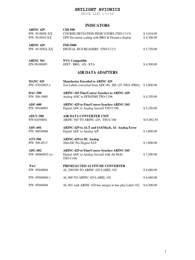 Pricelist 08 | PDF | Aircraft | Electronics