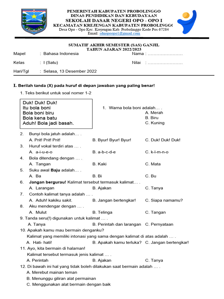 Sas Bahasa Indonesia Kelas 1 Pdf