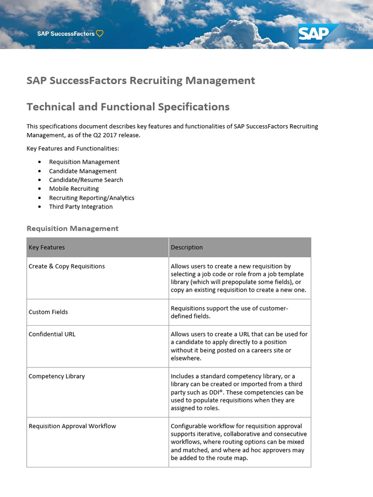 Sap Successfactors Recruiting Management Solutions Specification | PDF ...