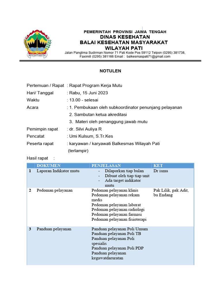 Notulen Rapat Program Kerja Mutu 14 Juni 2023 | PDF