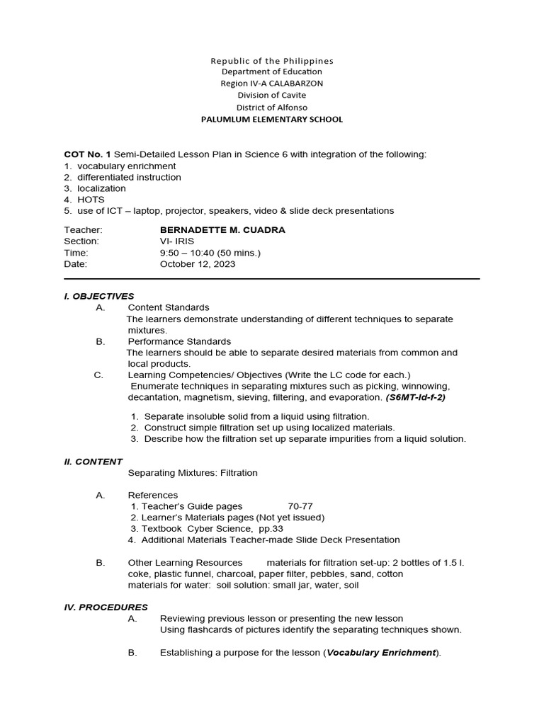 LP For COT NO. 1 | PDF | Filtration | Water