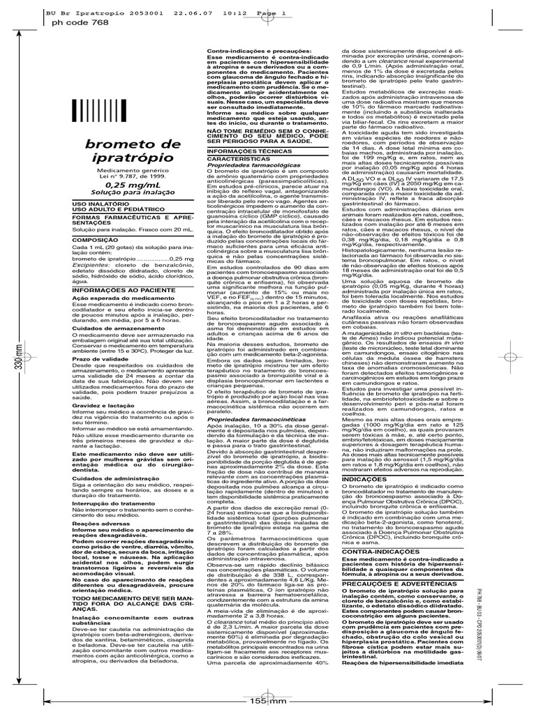 Brometo de Ipratrópio: 0,25 MG/ML | PDF | Doença de obstrução pulmonar ...