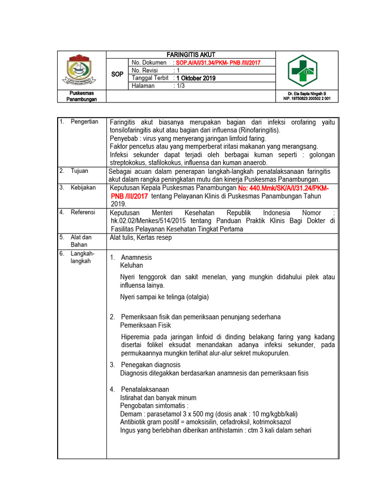 Prosedur Penanganan Faringitis Akut | PDF
