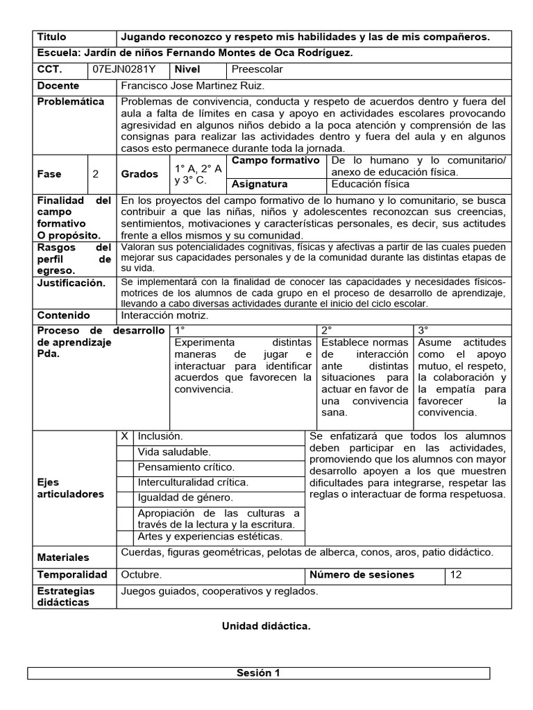 Unidad Didactica 1 | PDF | Educación de la primera infancia | Aprendizaje