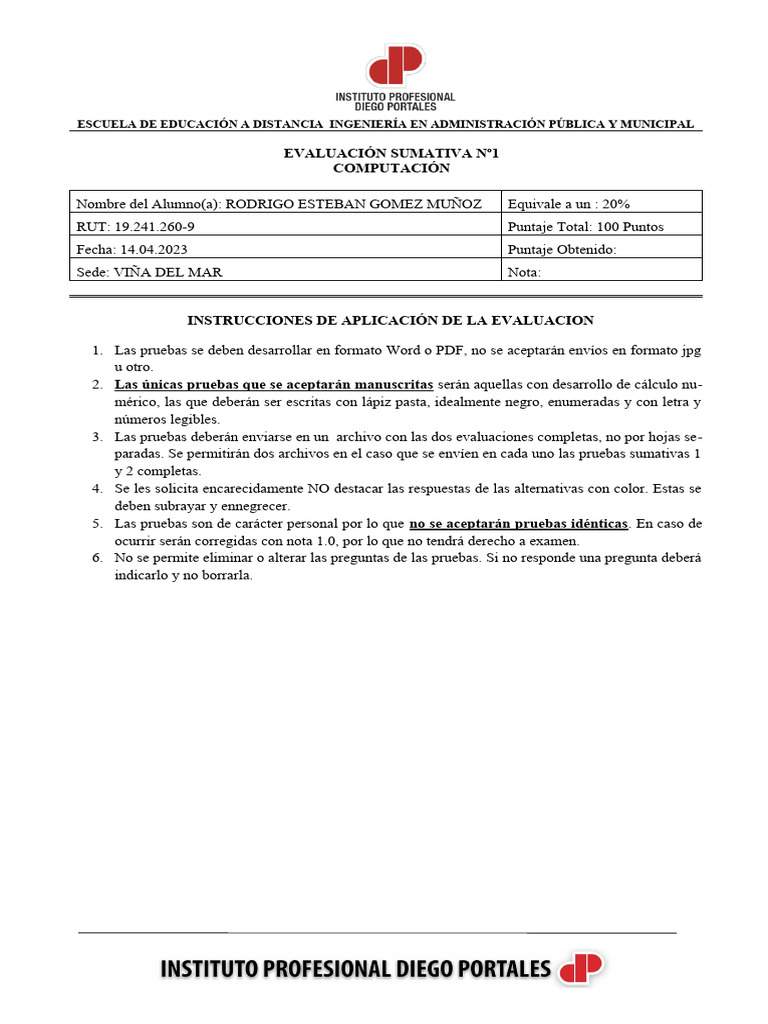 Evaluacion Computacion I - Ii | PDF | Internet | Microsoft Excel