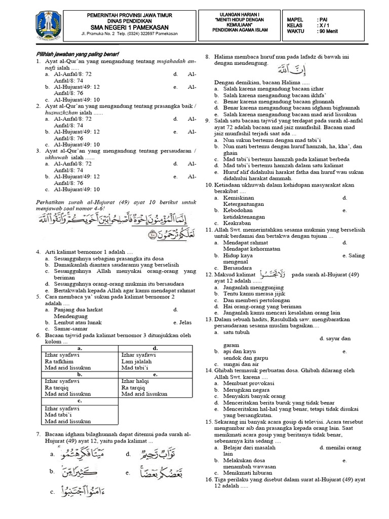 Soal UH 1 - Meniti Hidup Dengan Kemuliaan | PDF