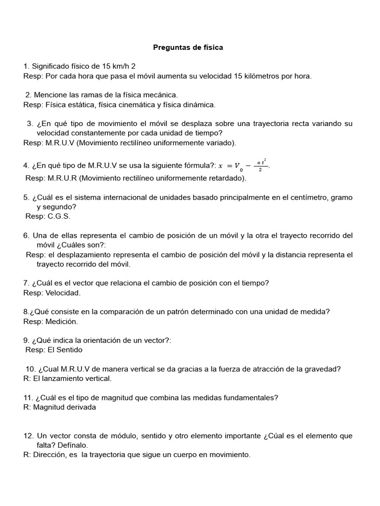 Preguntas de Física | PDF | Velocidad | Fuerza