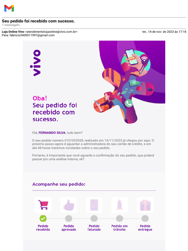 Gmail - Seu Pedido Foi Recebido Com Sucesso. | PDF | Direito