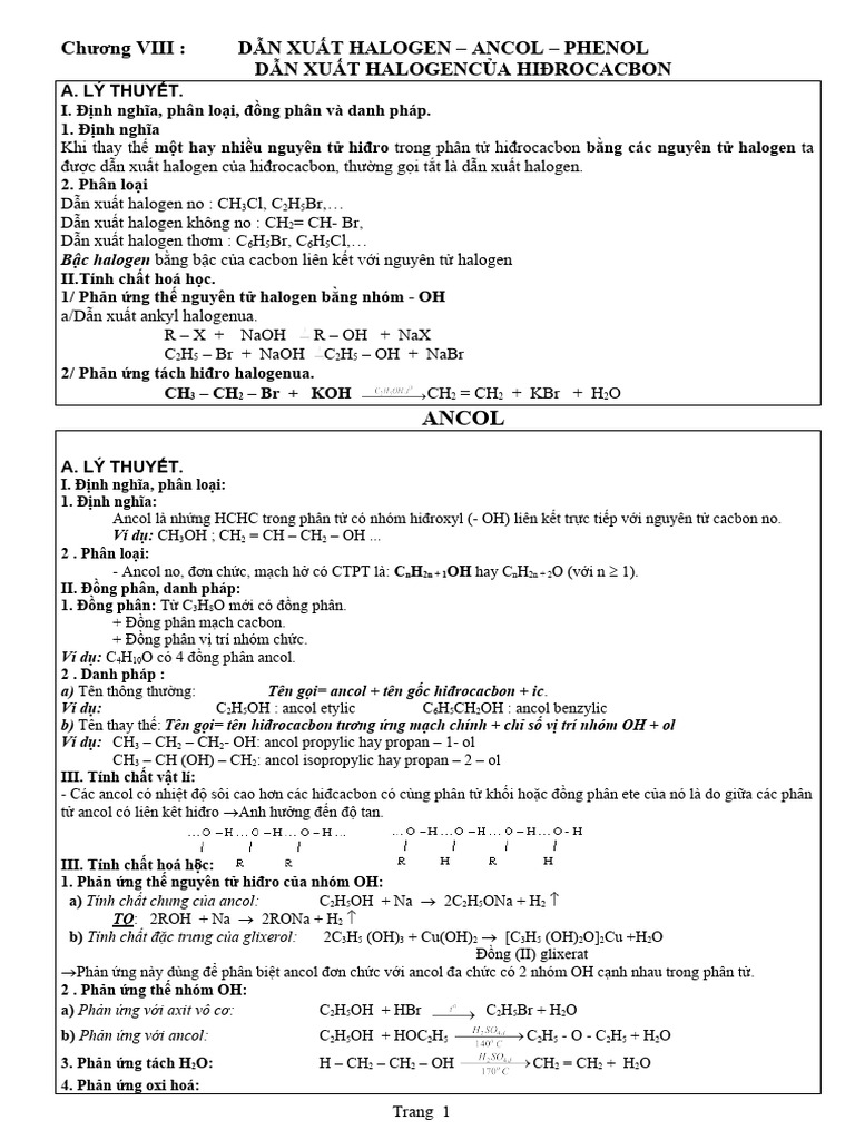 TOM TAT LY THUYET Chuong DXhalogen Ancol Andehit | PDF