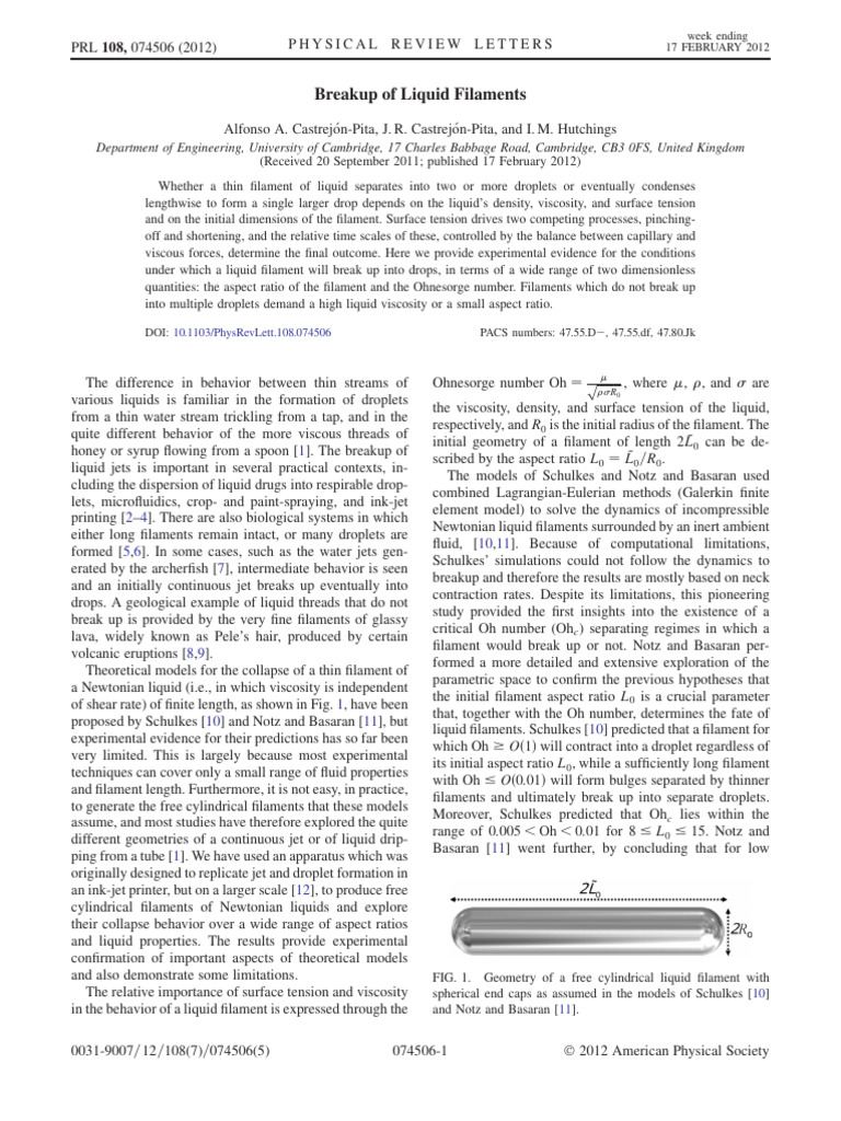 Breakup of Liquid Filaments | PDF | Liquids | Drop (Liquid)