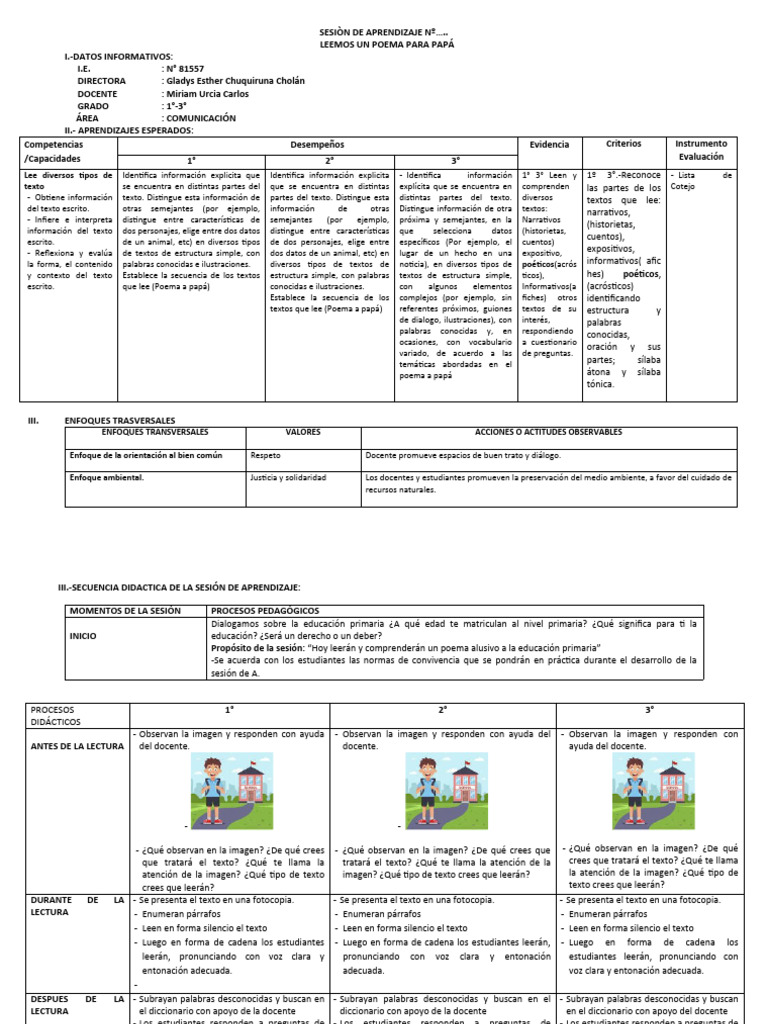 SESIÒN - Leemos Un Poema - Miriam | PDF | Información | Educación primaria SESIÒN - Leemos Un Poema - Miriam | PDF | Información | Educación primaria