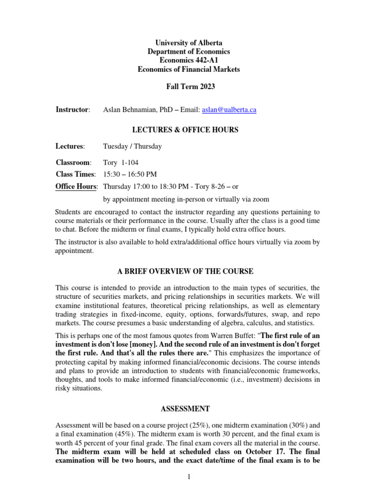 2023 Fall ECON 442 LECTURE A1 | PDF | Academic Integrity | Plagiarism