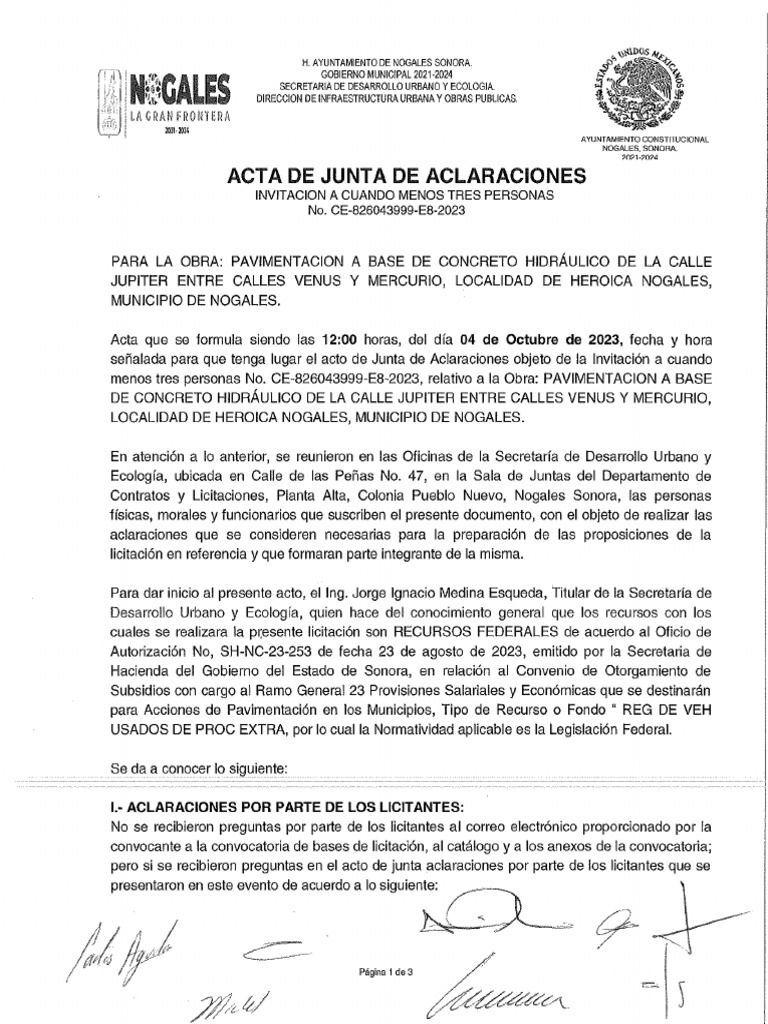 Acta Junta Aclaraciones E8-2023 | PDF