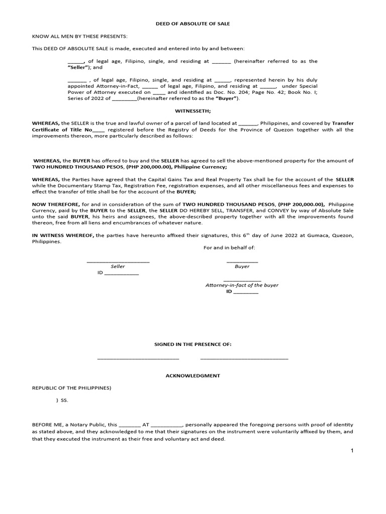 Sample DOAS | Download Free PDF | Deed | Power Of Attorney