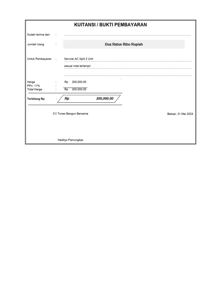 Kuitansi / Bukti Pembayaran: Dua Ratus Ribu Rupiah | PDF
