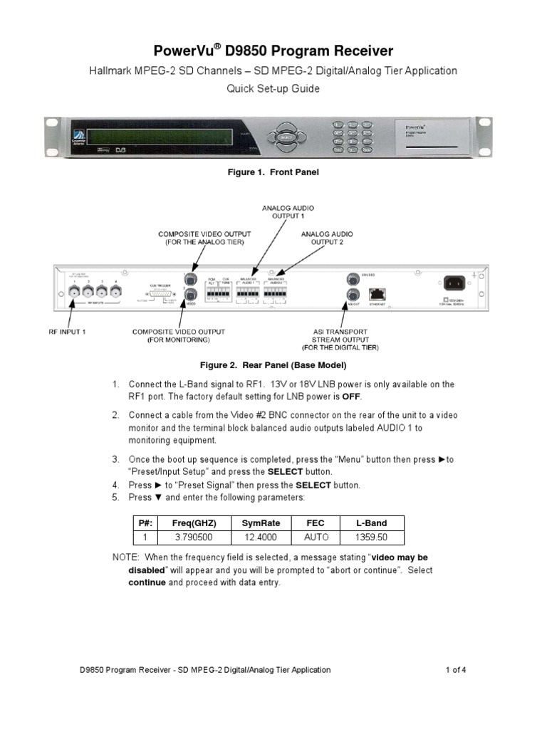 Hallmark D9850 Program Reciever Quick Setup Guide Rev A | PDF | Video ...