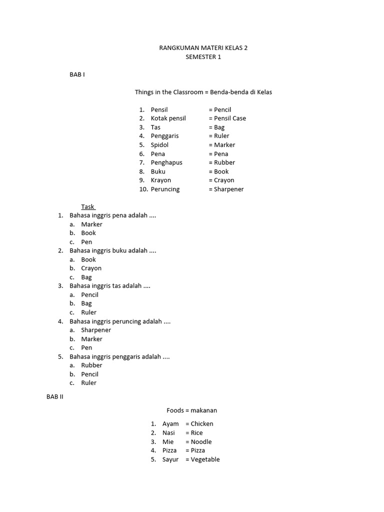 Rangkuman Materi Kelas 2 | PDF | Memasak, Makanan, & Anggur