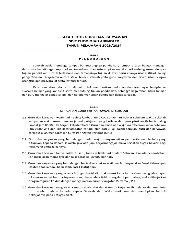 Tata Tertib Guru Dan Karyawan | PDF | Karier & Perkembangan