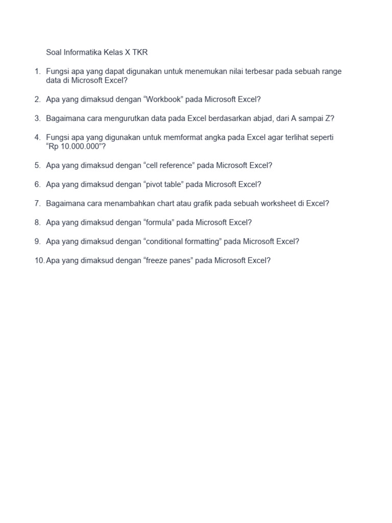 Soal Informatika Kelas X TKR | PDF