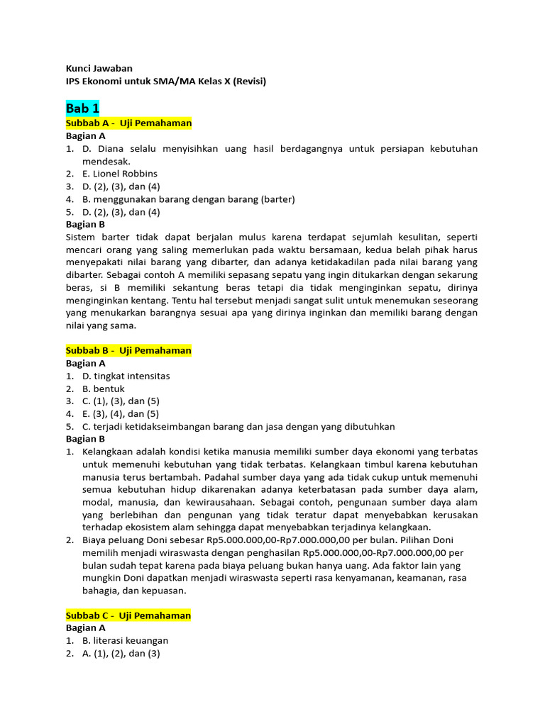 Latihan Soal Dan Jawaban Ekonomi Kelas X | PDF