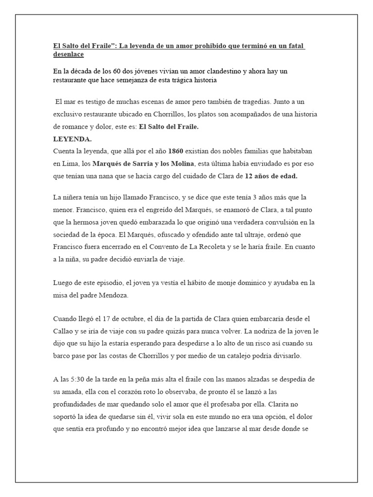 Leyenda de El Salto del Fraile | PDF | Viajes y turismo | Clásicos