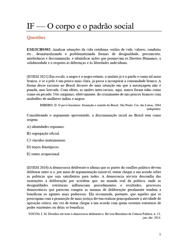 3B IF - O Corpo e o Padrão Social | Download grátis PDF | Democracia | Ideologias Políticas