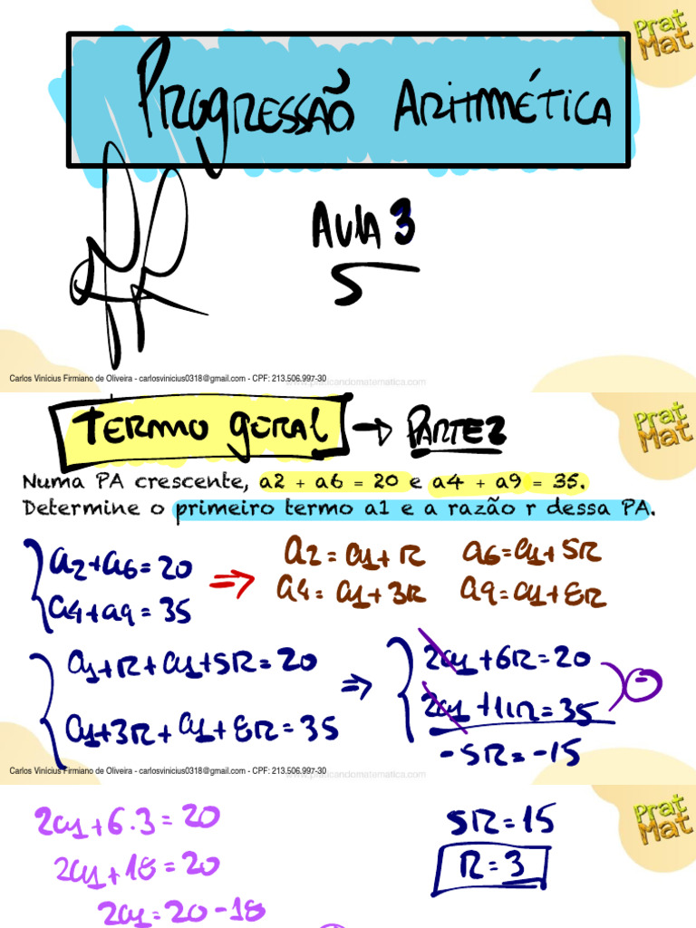 Progressões Aritméticas - Aula 3 | PDF | Matemática | Analise matemática
