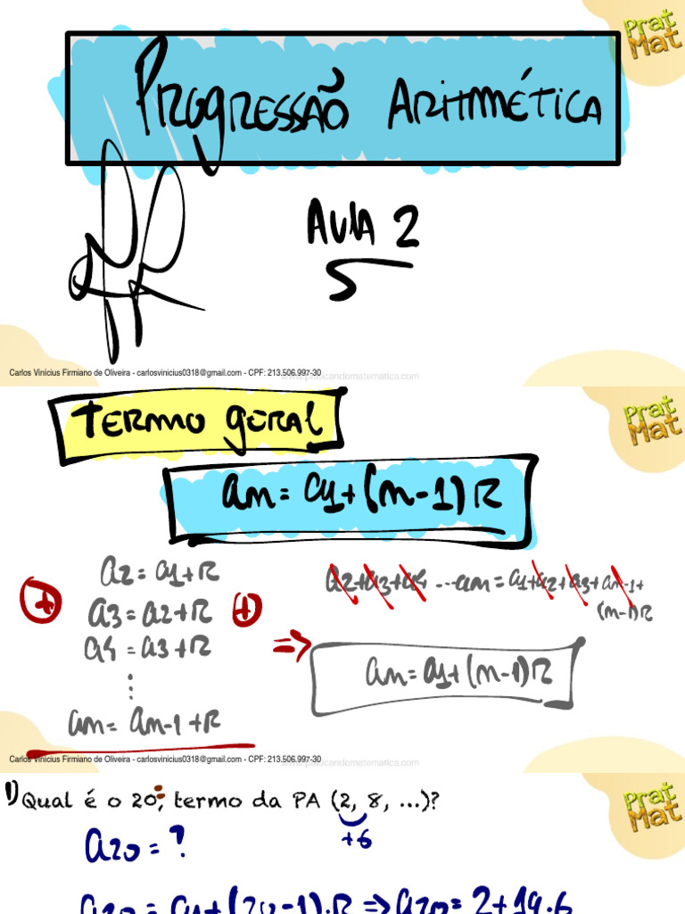 Progressões Aritméticas - Aula 2 | PDF | Matemática | Analise matemática