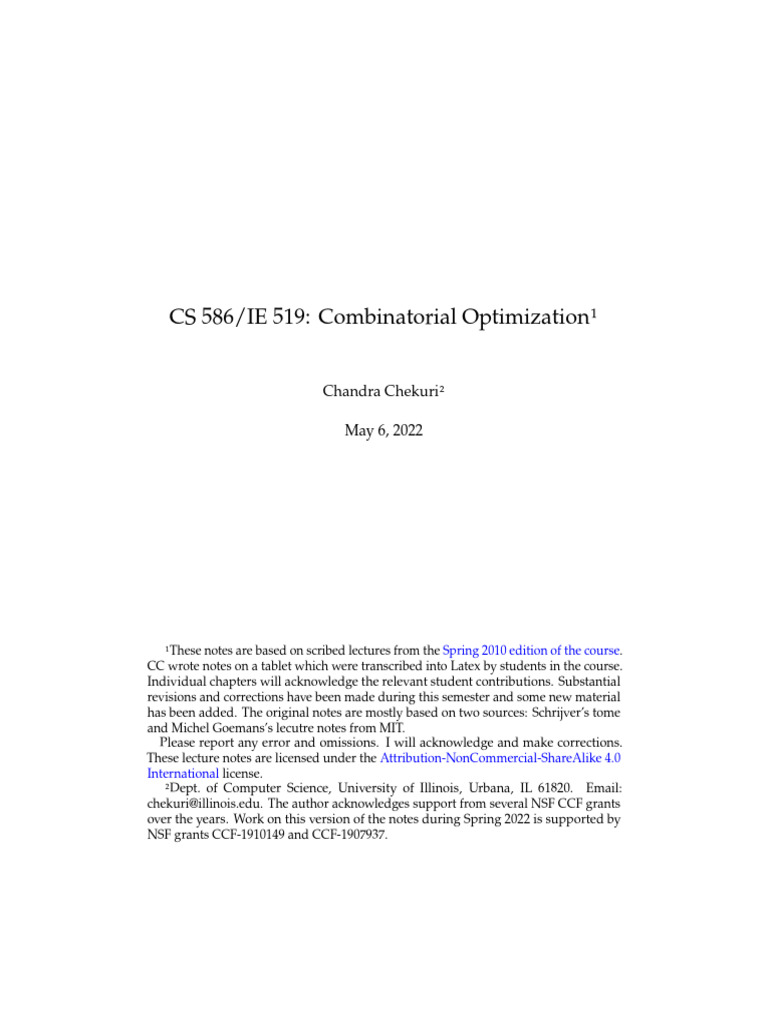 Combinatorial Optimization - Chekuri (2022) | PDF | Linear Programming | Time Complexity